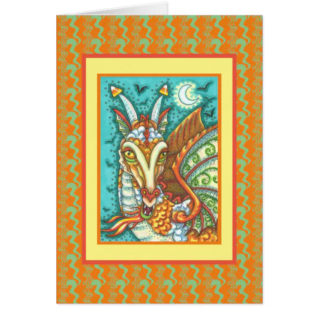 MAGIC CANDY CORN DRAGON, HALLOWEEN FANTASY CARD | Zazzle