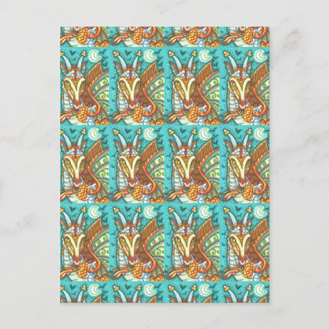 MAGIC CANDY CORN DRAGON, HALLOWEEN FANTASY POSTCARD | Zazzle