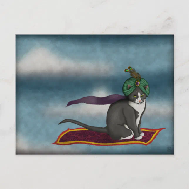Magic Carpet Cat, postcard | Zazzle
