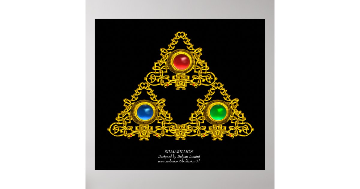 MAGIC ELFIC TALISMAN /GOLD TRIANGLE WITH GEMSTONES POSTER | Zazzle