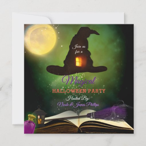 Magic Hat & Magical Spell Book Whimsical Fun Party Invitation | Zazzle