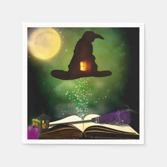 Magic Hat & Magical Spell Book Whimsical Fun Party Napkins | Zazzle