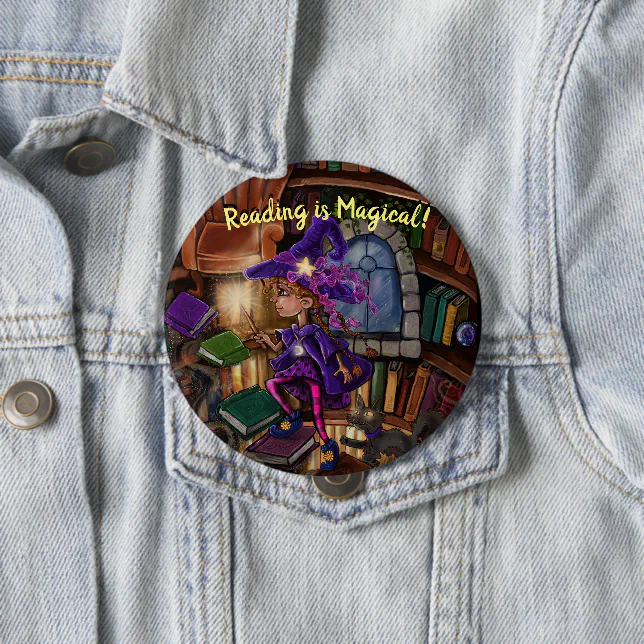 Magic In the Library 'Reading is Magical' Button | Zazzle