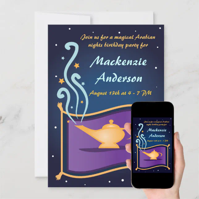 Magic Lamp & Flying Carpet Birthday Invitation | Zazzle