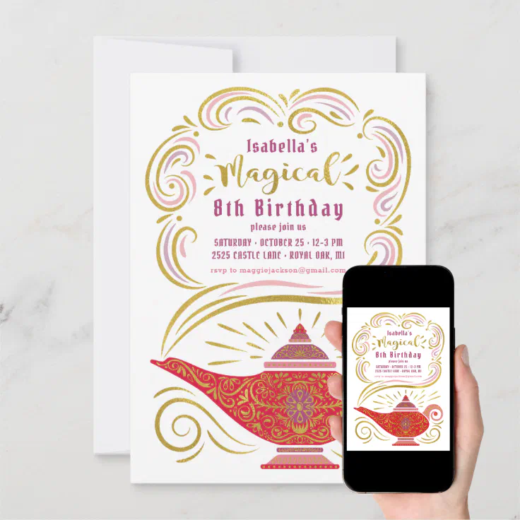 Magic Lamp Magical Birthday Invitation | Zazzle