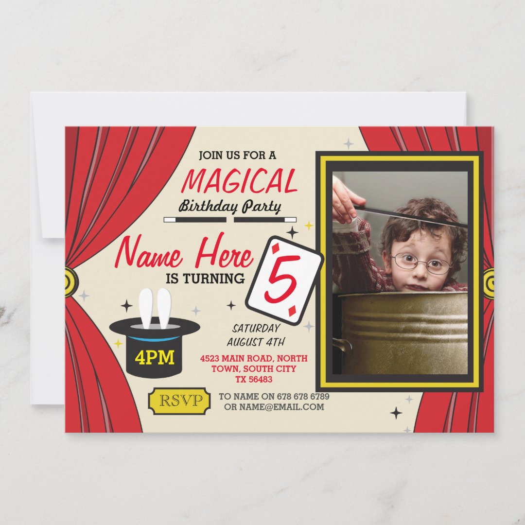 Magic Magician Any Age Birthday Party Photo Invite | Zazzle