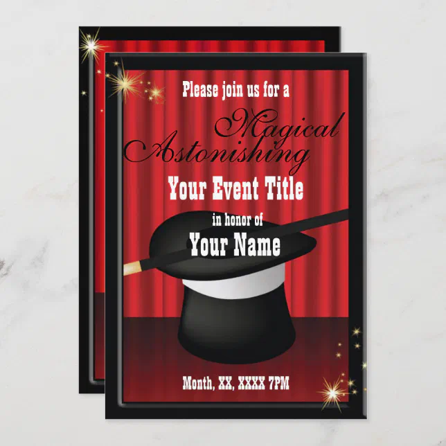 Magic Magician Party Event Custom Invitation | Zazzle