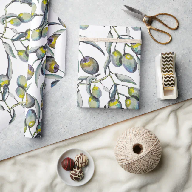 Magic Olive Branch Watercolor Hand-painted Wrapping Paper | Zazzle