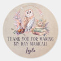 Magic Owl Girl Wizard Thank You Classic Classic Round Sticker | Zazzle