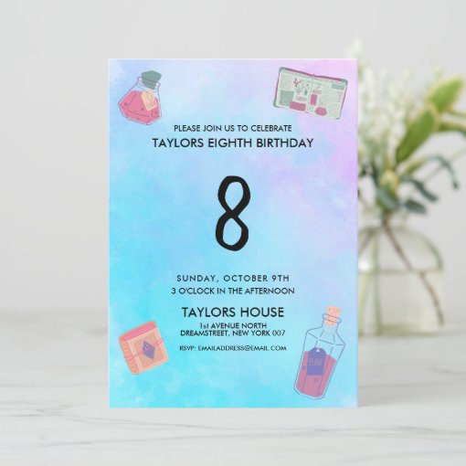 Magic Potions Watercolor 8TH Birthday Party Invitation | Zazzle