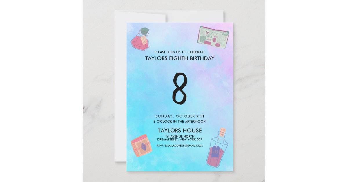 Magic Potions Watercolor 8TH Birthday Party Invitation | Zazzle