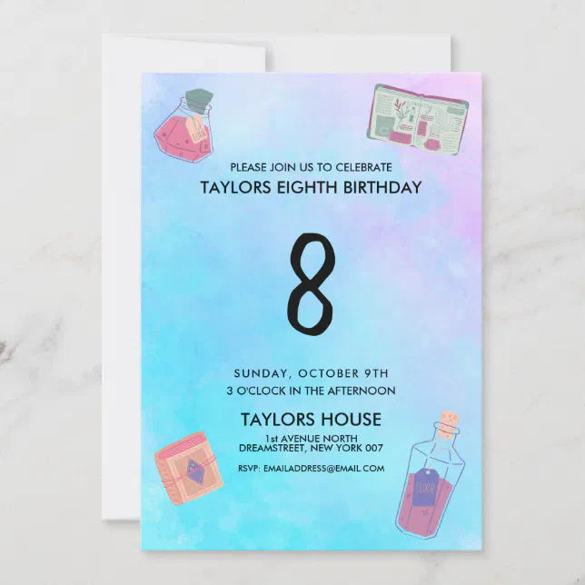 Magic Potions Watercolor 8TH Birthday Party Invitation | Zazzle