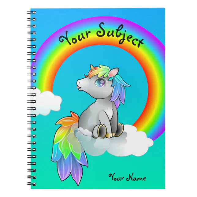 Magic Rainbow Unicorn School Subject Customizable Notebook | Zazzle