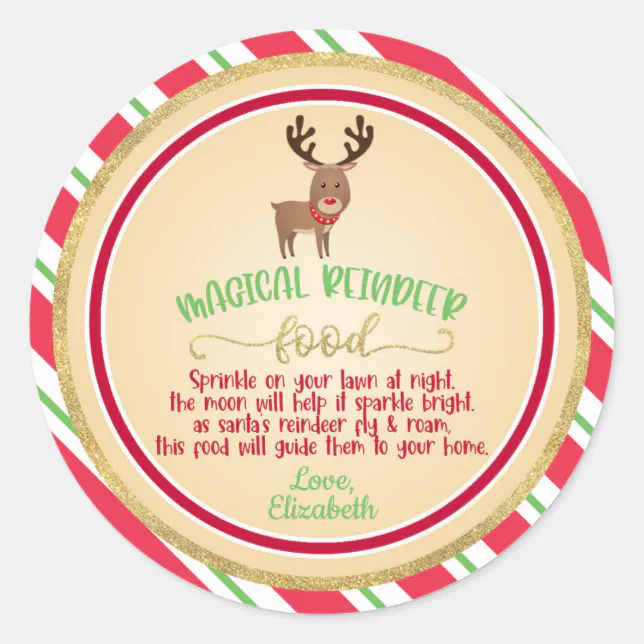 Magic Reindeer Food Sticker - Round | Zazzle