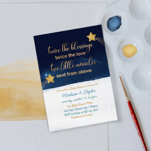 Magic Shooting Star Twin Baby Shower Invitation | Zazzle
