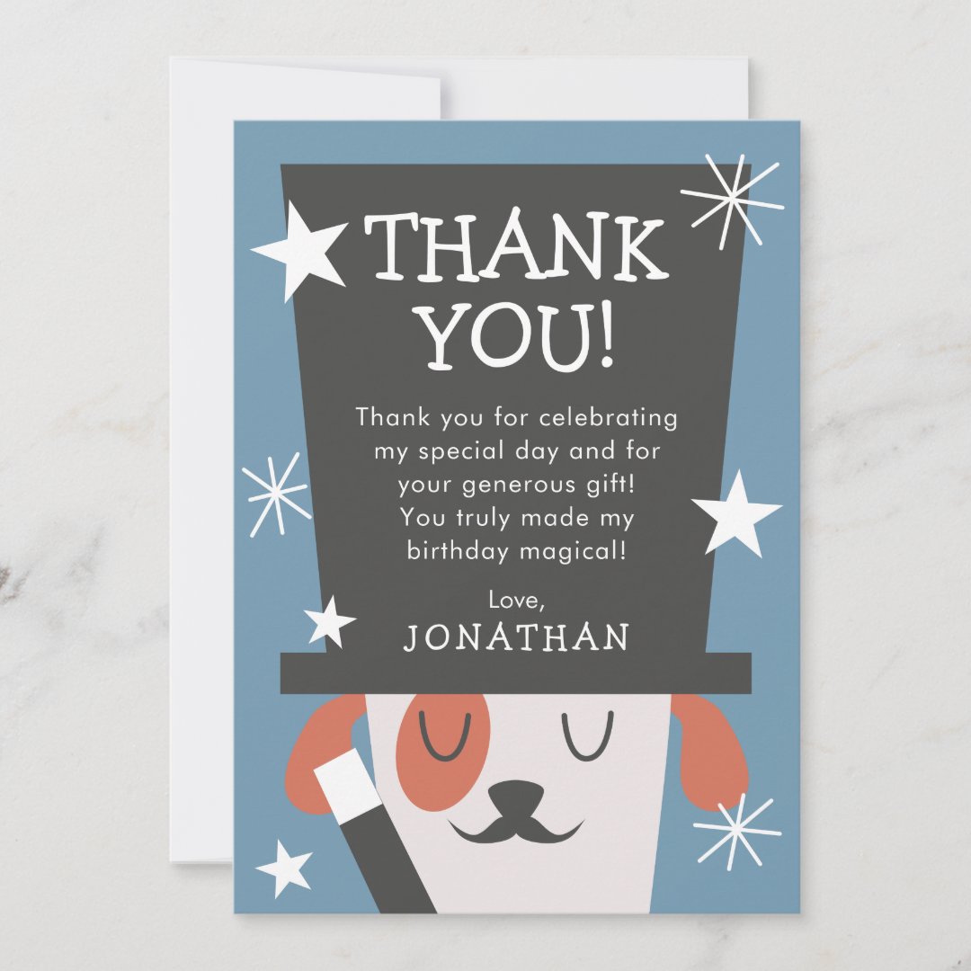 Magic Show Birthday Dog Magician Thank You Card | Zazzle