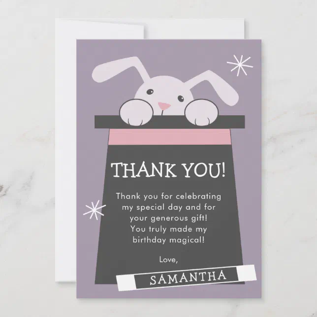 Magic Show Bunny Birthday Thank You Card | Zazzle