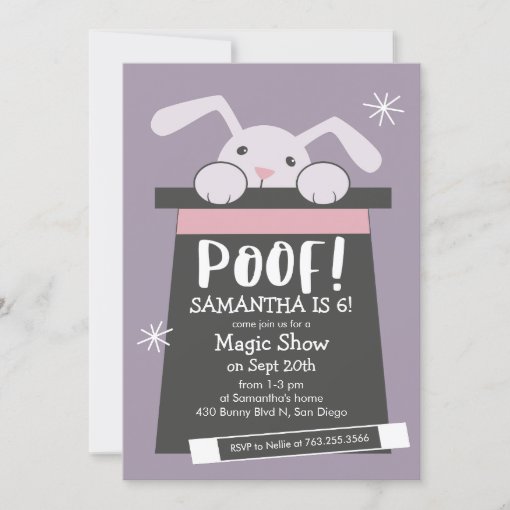Magic Show Bunny Rabbit Birthday Party Invitation | Zazzle