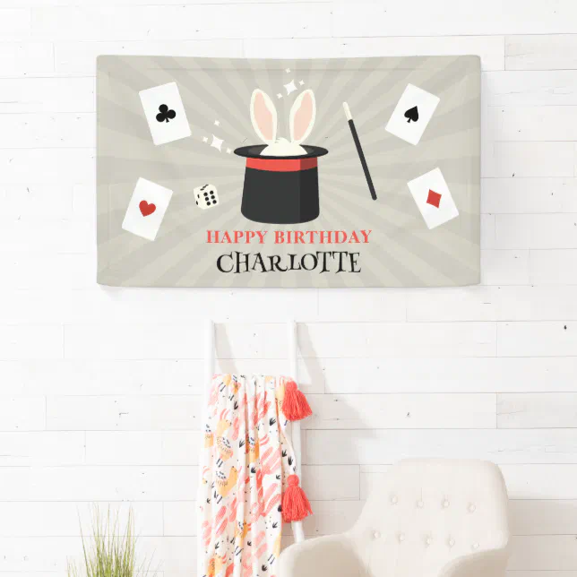 Magic Show Magician Kids Birthday Custom Name Banner | Zazzle