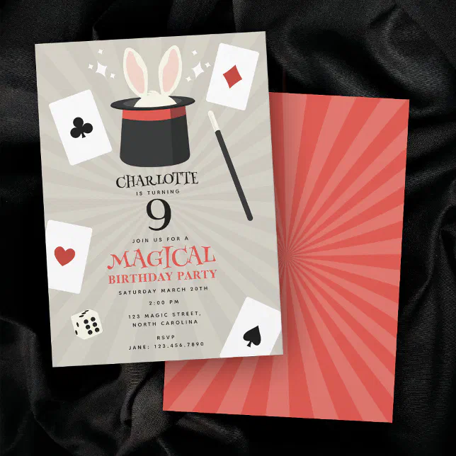Magic Show Magician Kids Birthday Party Invitation | Zazzle