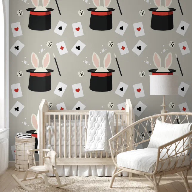 Magic Show Magician Kids Nursery Bedroom Wallpaper | Zazzle