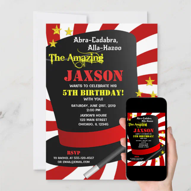 Magic show party birthday magician invitation | Zazzle