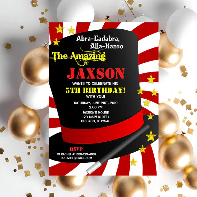 Magic show party birthday magician invitation | Zazzle