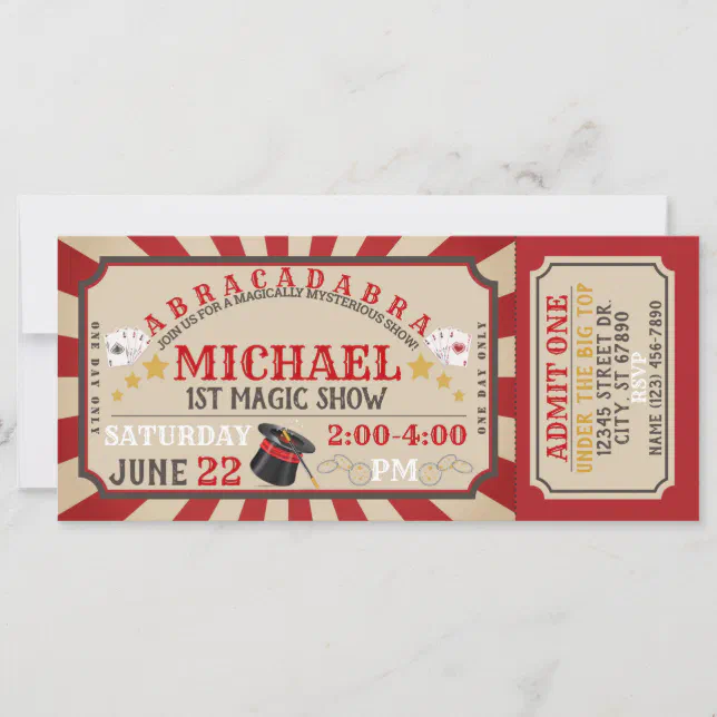 Magic Show Ticket Birthday Invitation | Zazzle