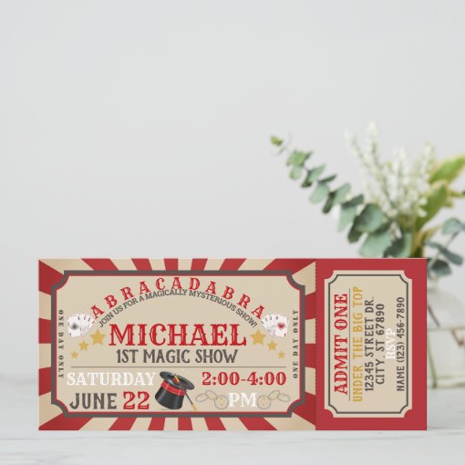 Magic Show Ticket Birthday Invitation | Zazzle