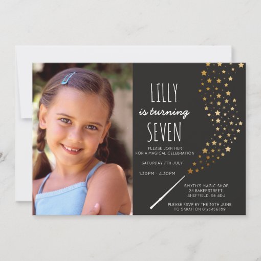 Magic themed photo birthday party invitation | Zazzle