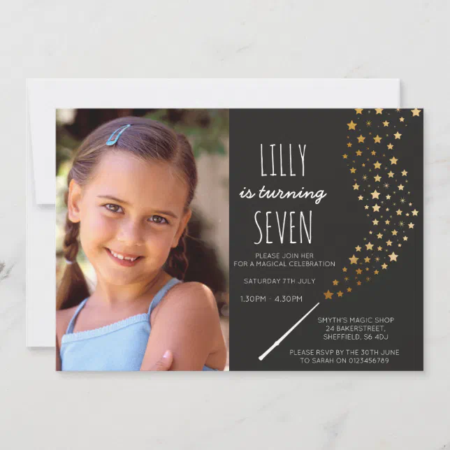 Magic themed photo birthday party invitation | Zazzle
