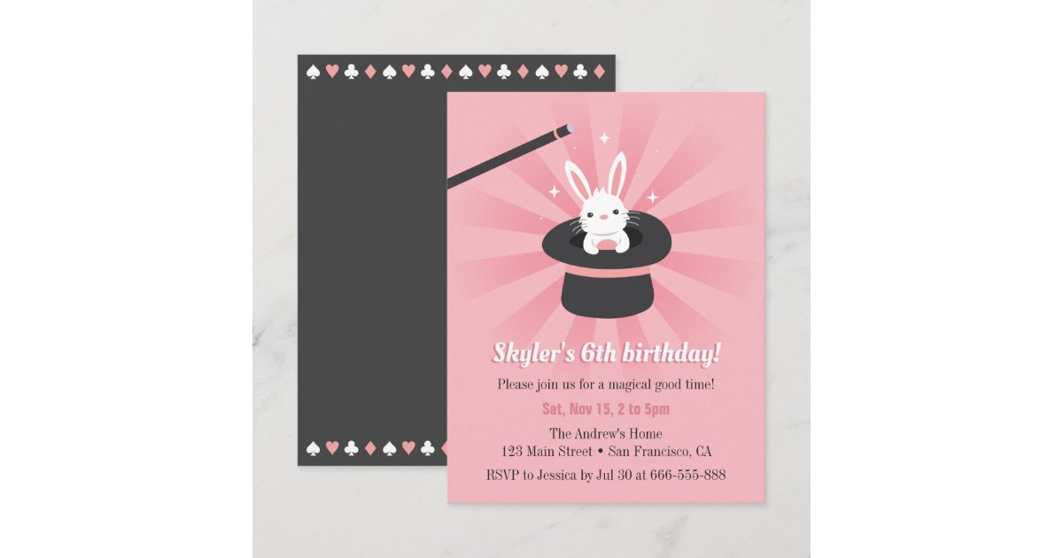 Magic Wand and Bunny Kids Birthday Party Invitation | Zazzle