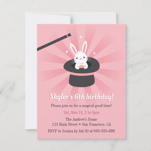 Magic Wand and Bunny Kids Birthday Party Invitation | Zazzle