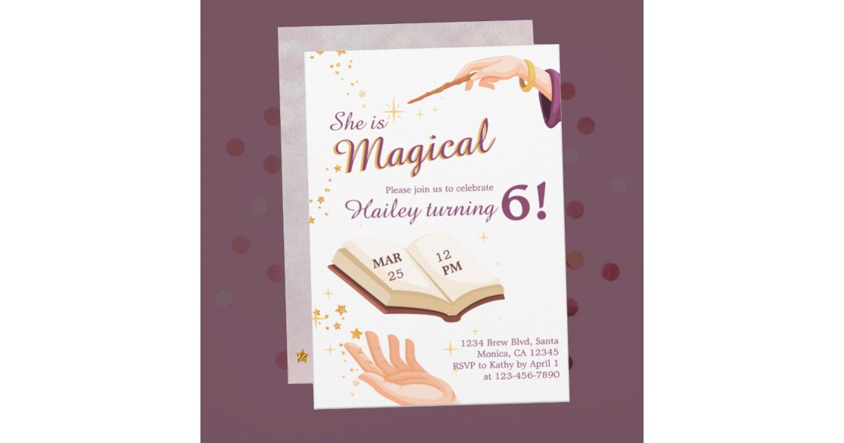 Magic Wand Girl Wizard Birthday Invitation | Zazzle