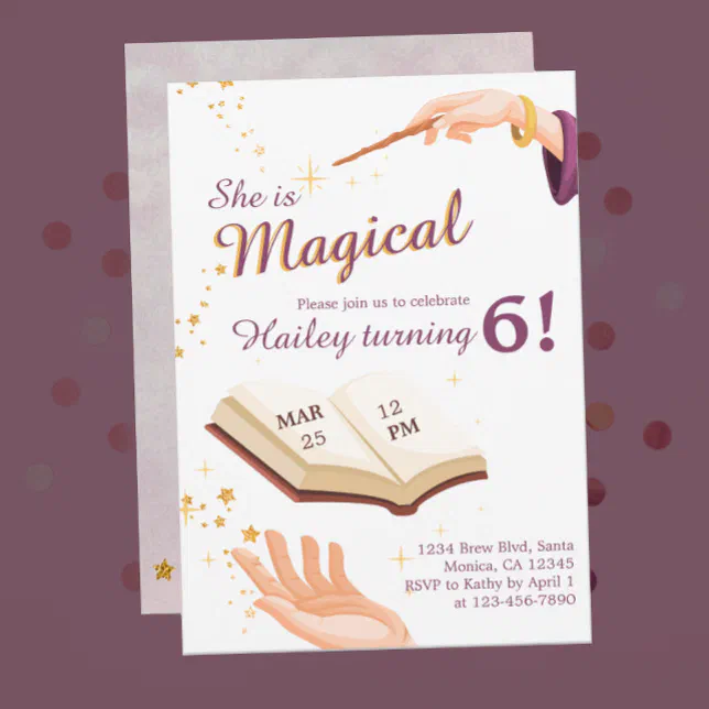 Magic Wand Girl Wizard Birthday Invitation | Zazzle