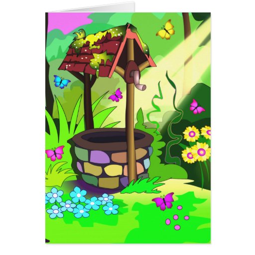 Magic Wishing Well Forest Butterflies Flowers Card | Zazzle