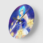 Magical anime star girl round clock | Zazzle