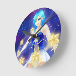 Magical anime star girl round clock | Zazzle