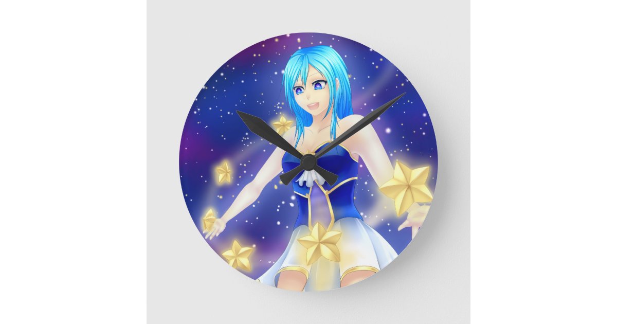 Magical anime star girl round clock | Zazzle