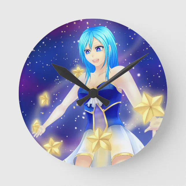 Magical anime star girl round clock | Zazzle