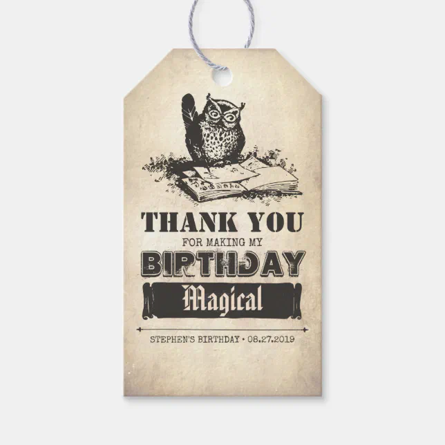 Magical Birthday Owl Thank You Gift Tags | Zazzle