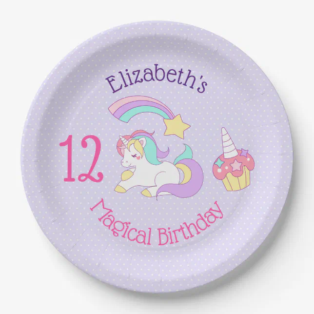 Magical Birthday Unicorn Shooting Star & Cupcake Paper Plates | Zazzle