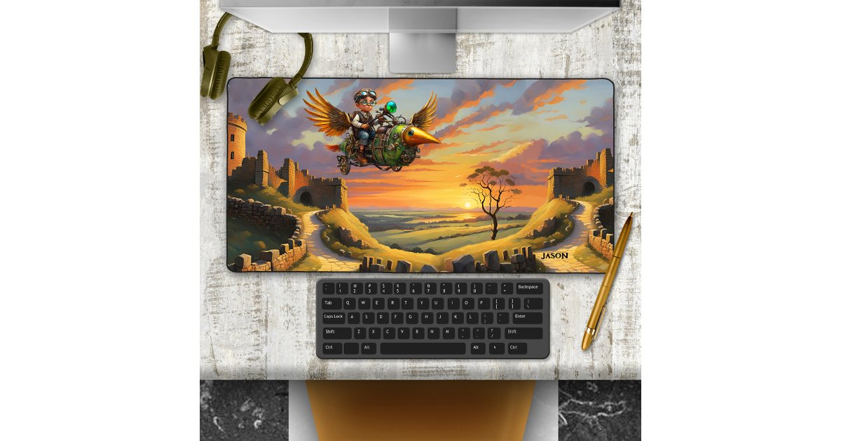 Magical Boy Pilot Airplane Castle Desk Mat | Zazzle