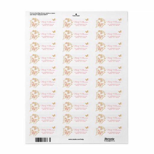 Magical Chic Pretty Cute Gold and Pink Butterflies Label | Zazzle