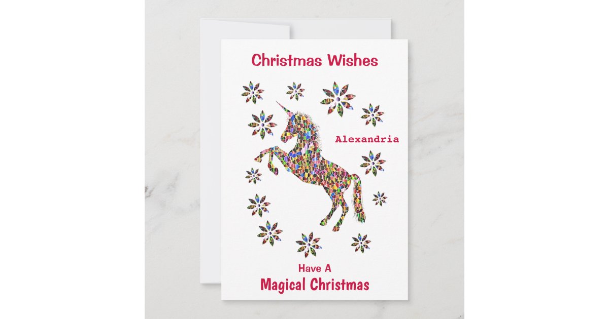 Magical Christmas Wishes Unicorn Personalize Holiday Card | Zazzle