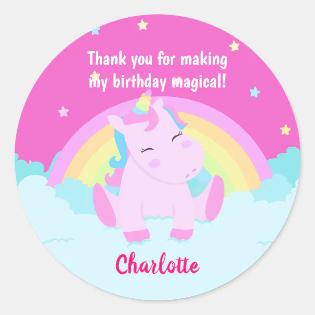 Magical Cute Unicorn Birthday Classic Round Sticker | Zazzle