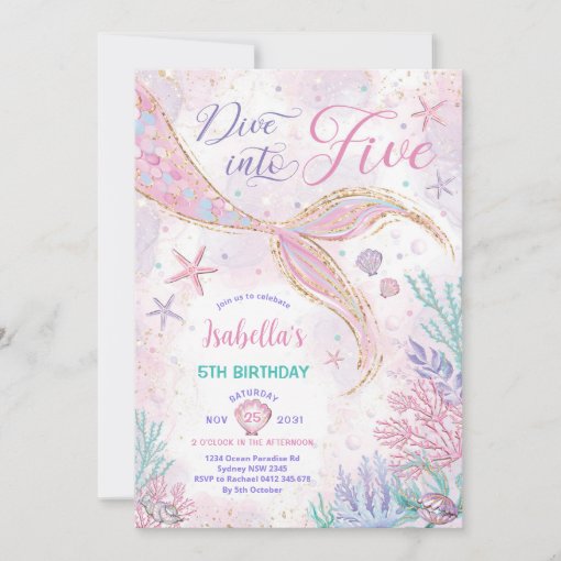 Magical Dive into Five Mermaid 5th Birthday Party Invitation | Zazzle