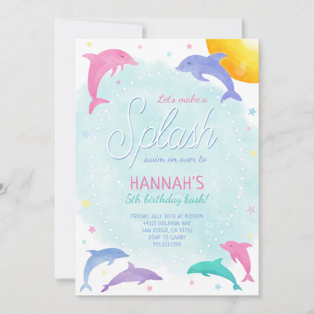 Magical Dolphins Pretty Birthday Invitation | Zazzle