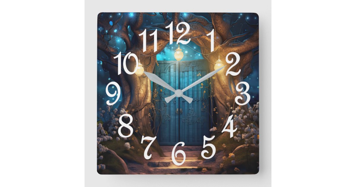 Magical Enchanted Forest Fantasy Antique Door Square Wall Clock | Zazzle