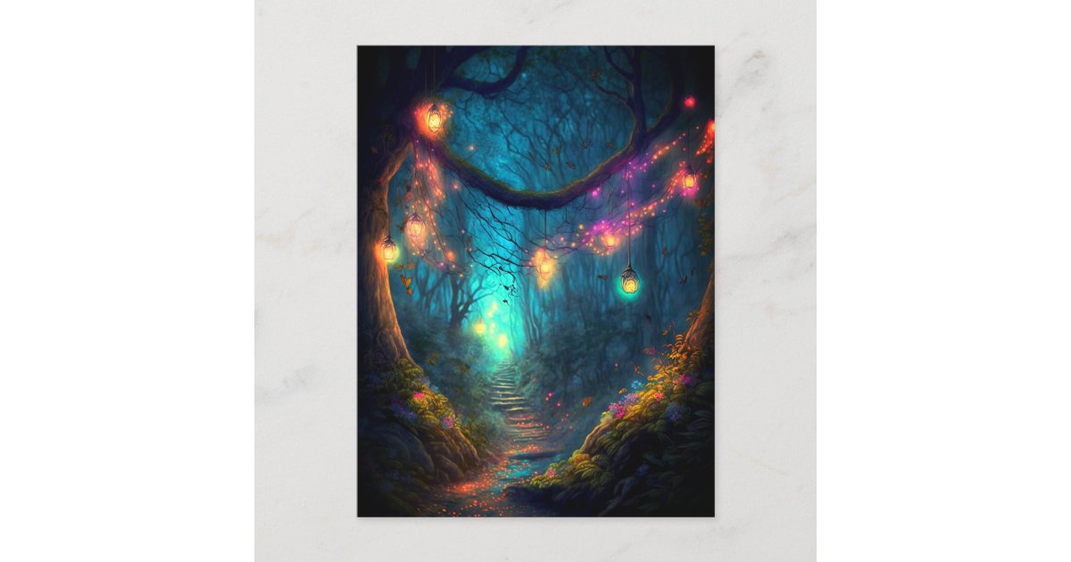 Magical Enchanted Forest Fantasy Fairy Lights Postcard | Zazzle